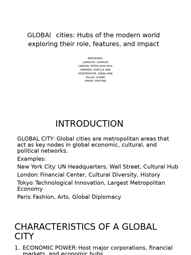 Global Cities: Economic and Cultural Hubs | PDF