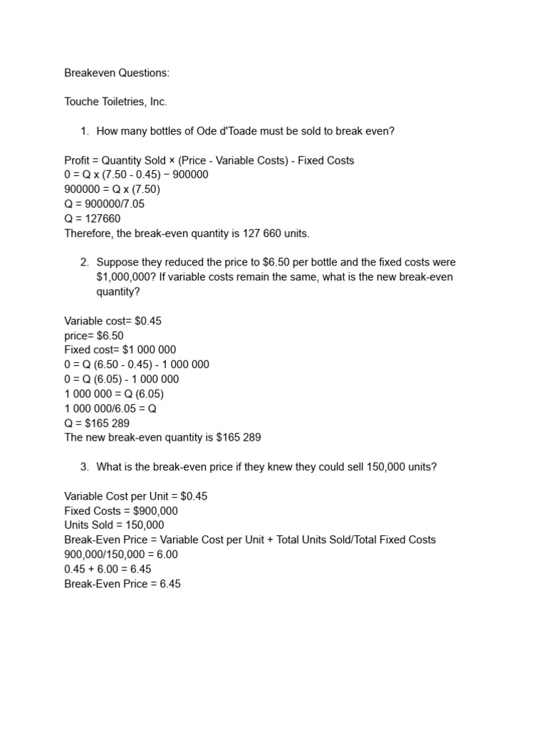 Breakeven Questions | PDF