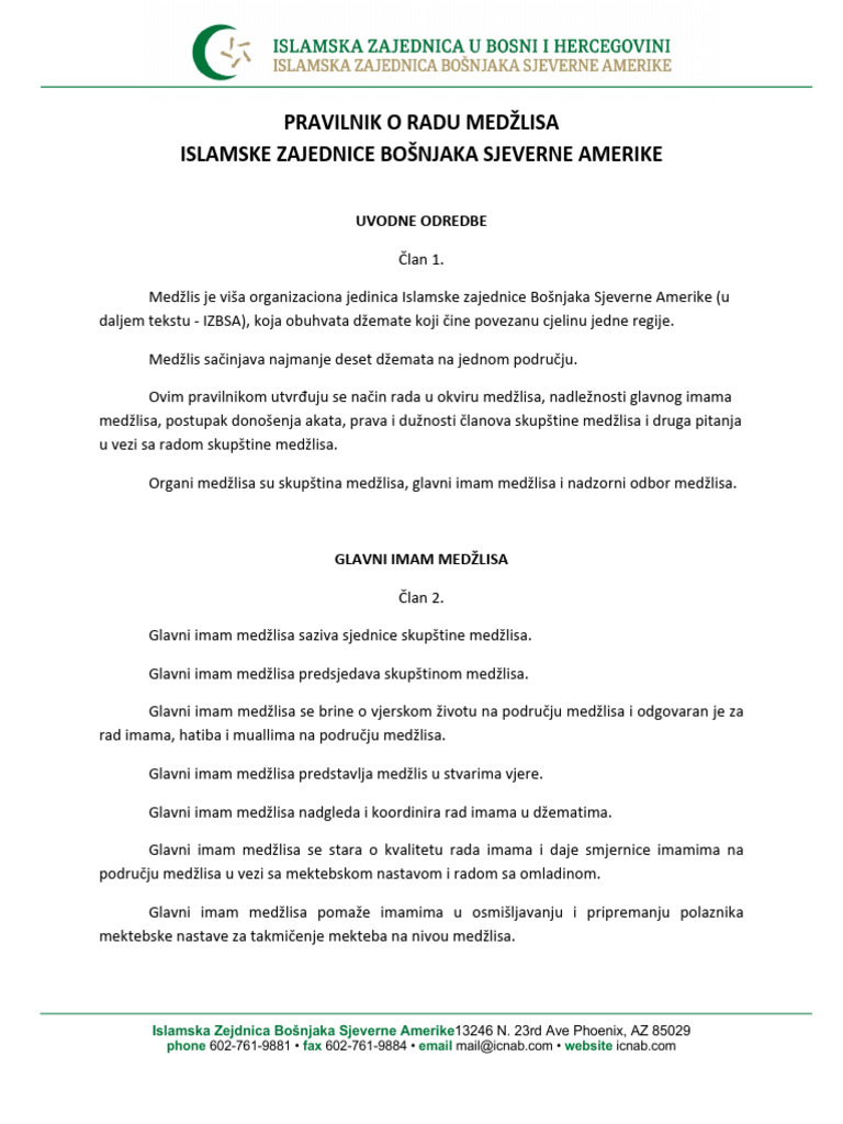 Pravilnik o Radu Medzlisa | PDF