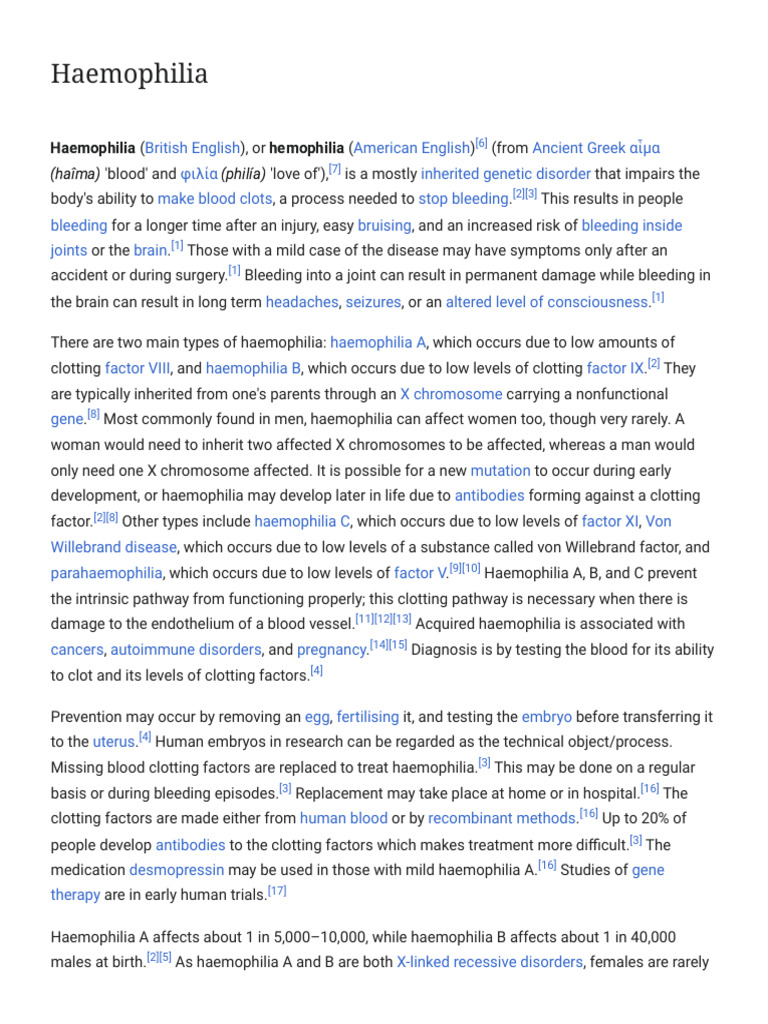 Haemophilia - Wikipedia | PDF | Haemophilia | Diseases And Disorders