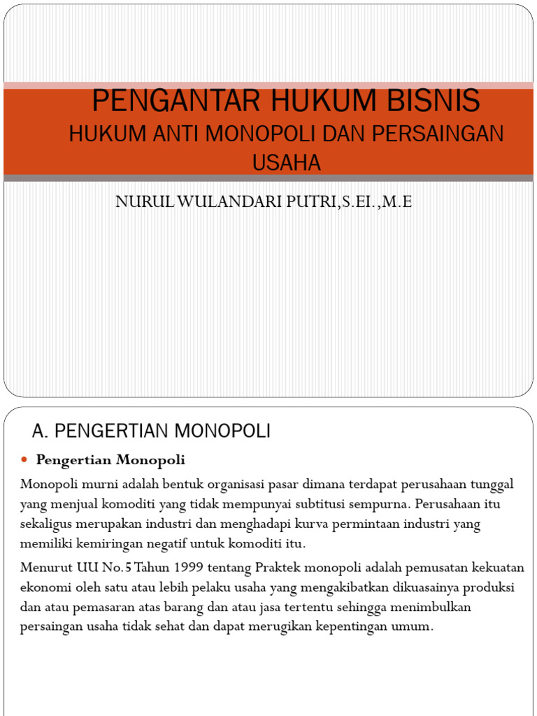 Hukum Anti Monopoli Dan Persaingan Usaha | PDF