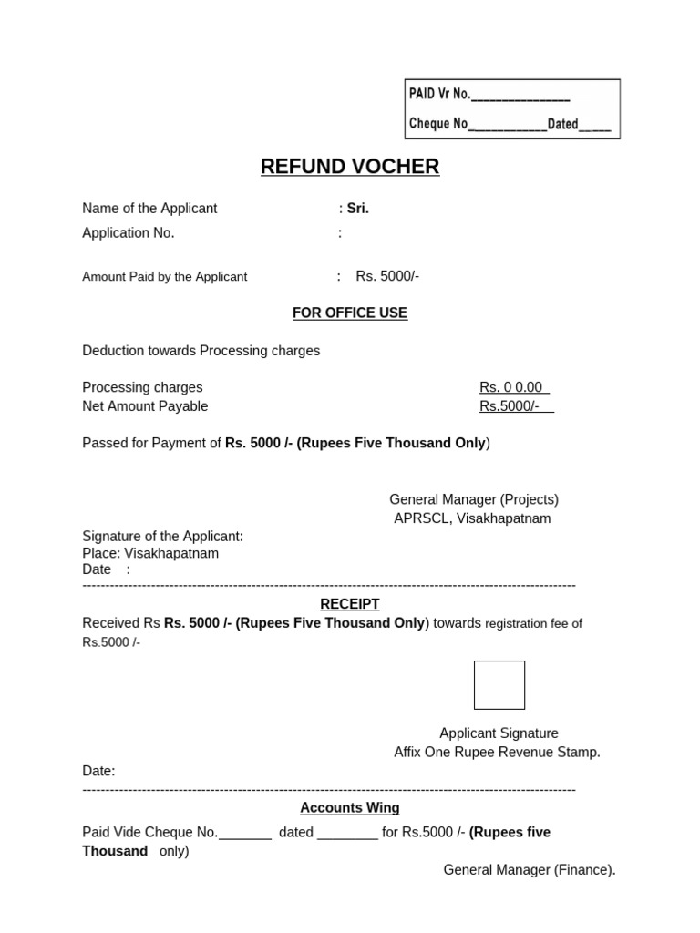 APRSCL Refund Voucher and Receipt | PDF | Voucher | Cheque
