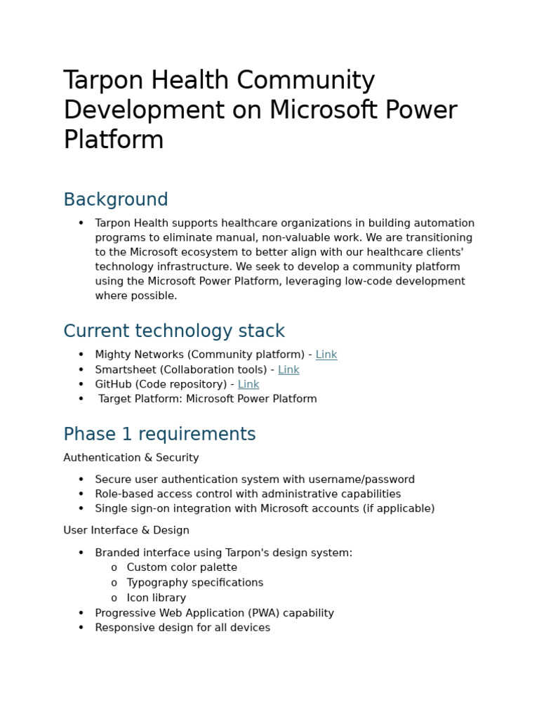 Tarpon Health Community Development On Microsoft Power Platform | PDF ...