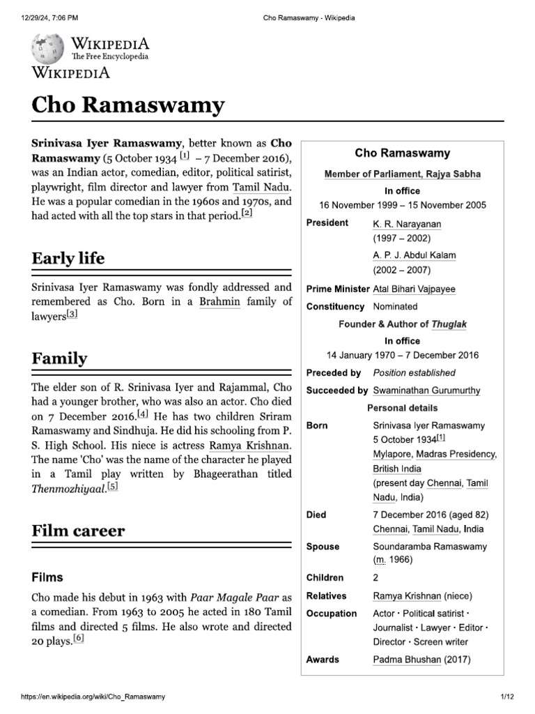 Cho Ramaswamy - Wikipedia | PDF