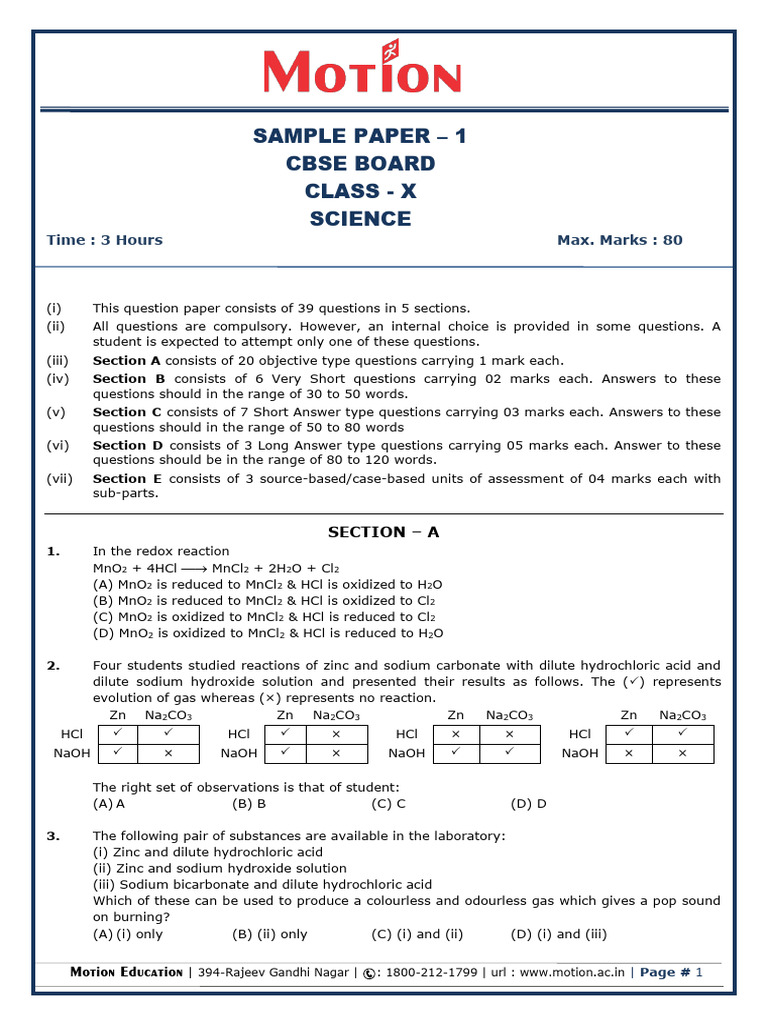 CBSE-Class-10-Sample-Paper-1_Science | PDF | Ph | Flowers