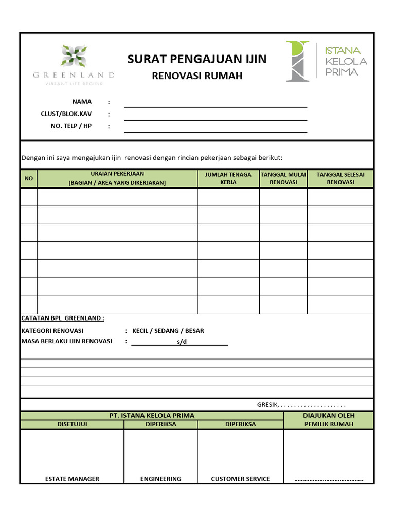 Form Ijin Renovasi Kecil Fix Ikp | PDF