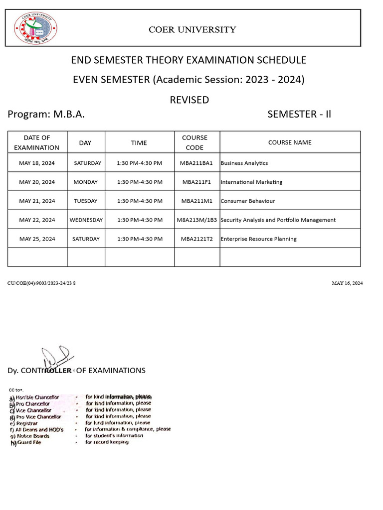 Revised Schdulee Mba | PDF