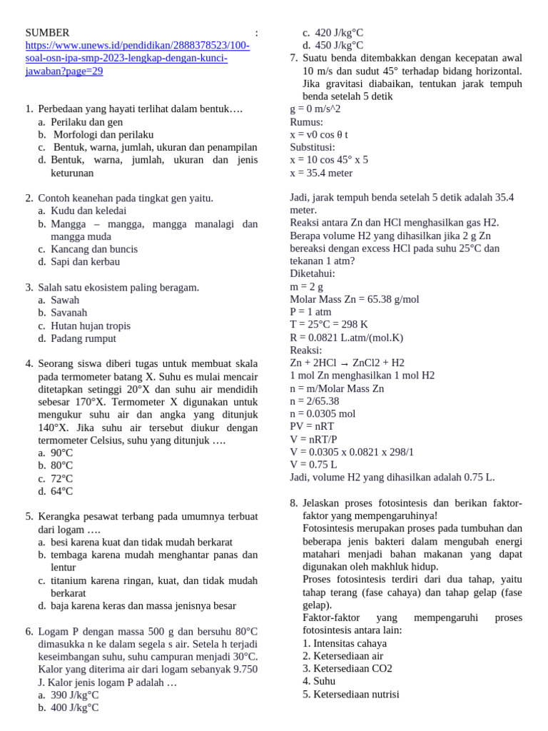 Contoh Soal Osn Ipa 2023 | PDF