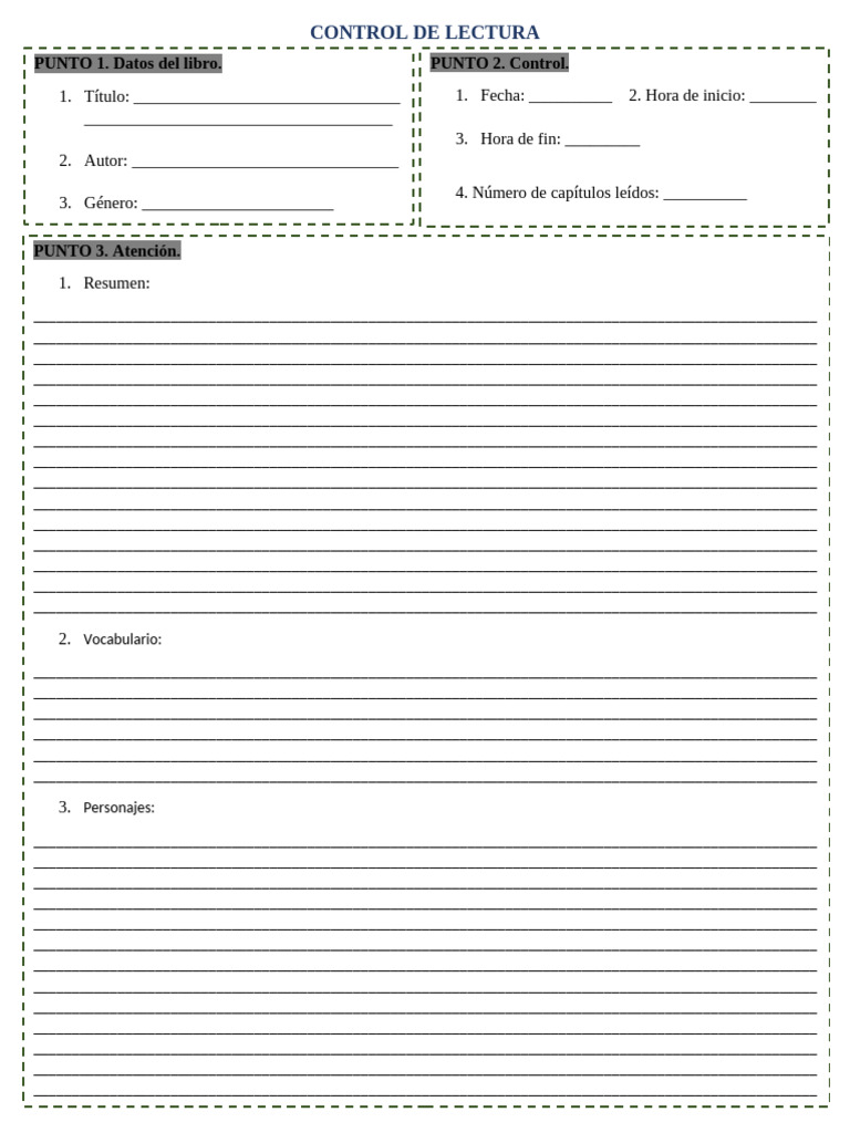 Control de Lectura y Comprensión Lectora | PDF