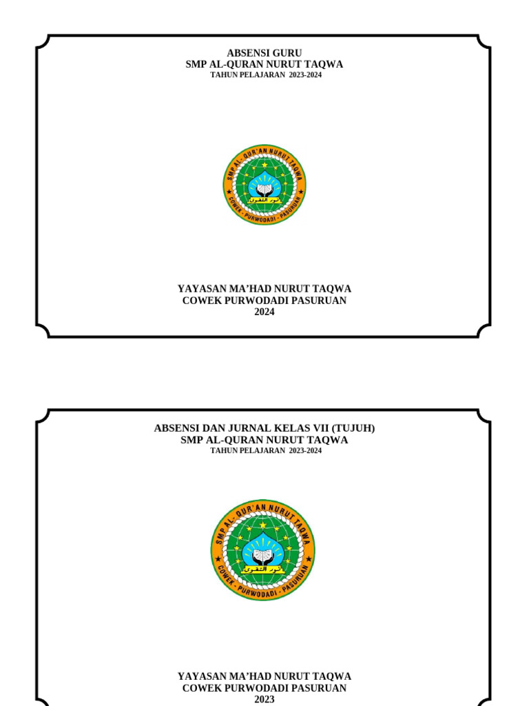 Cover absensi dan jurnal kelas | PDF