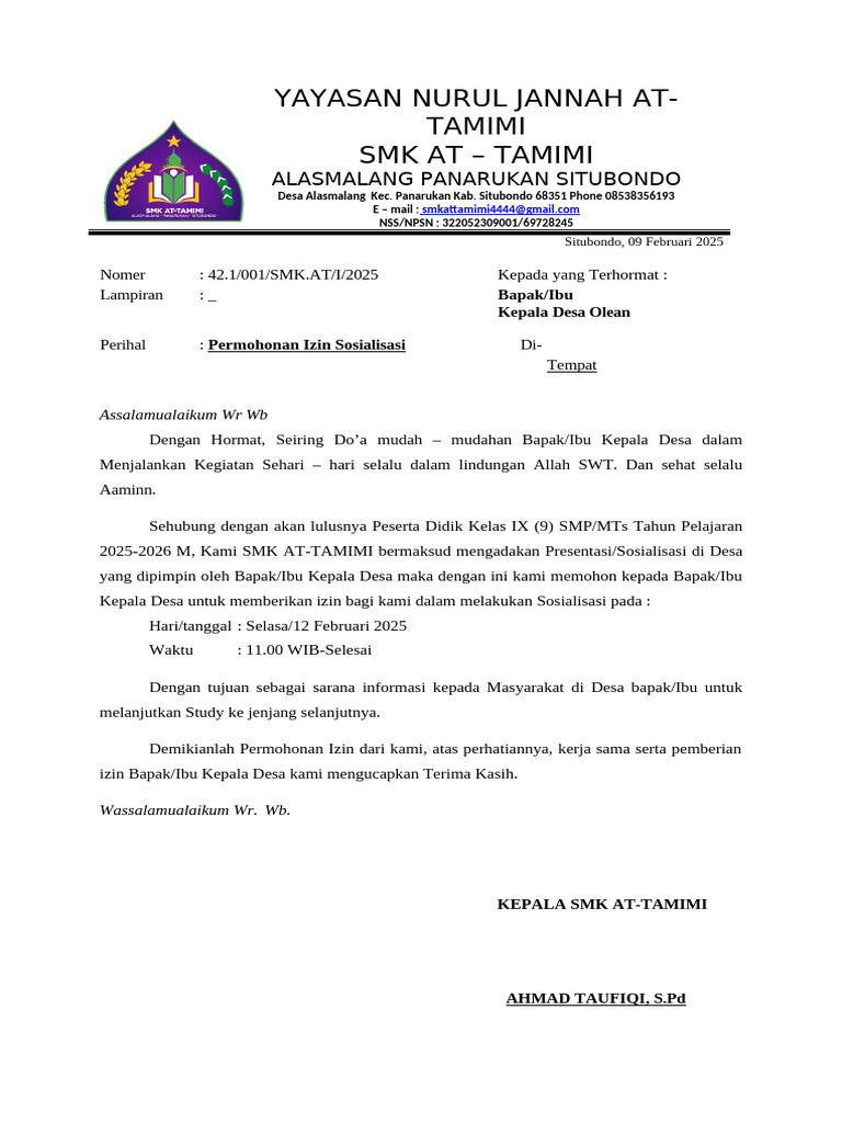 Surat Izin Sosialisasi | PDF