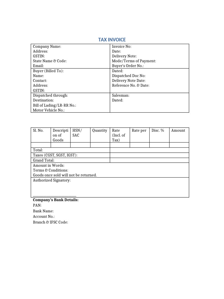Tax Invoice Template Details | PDF