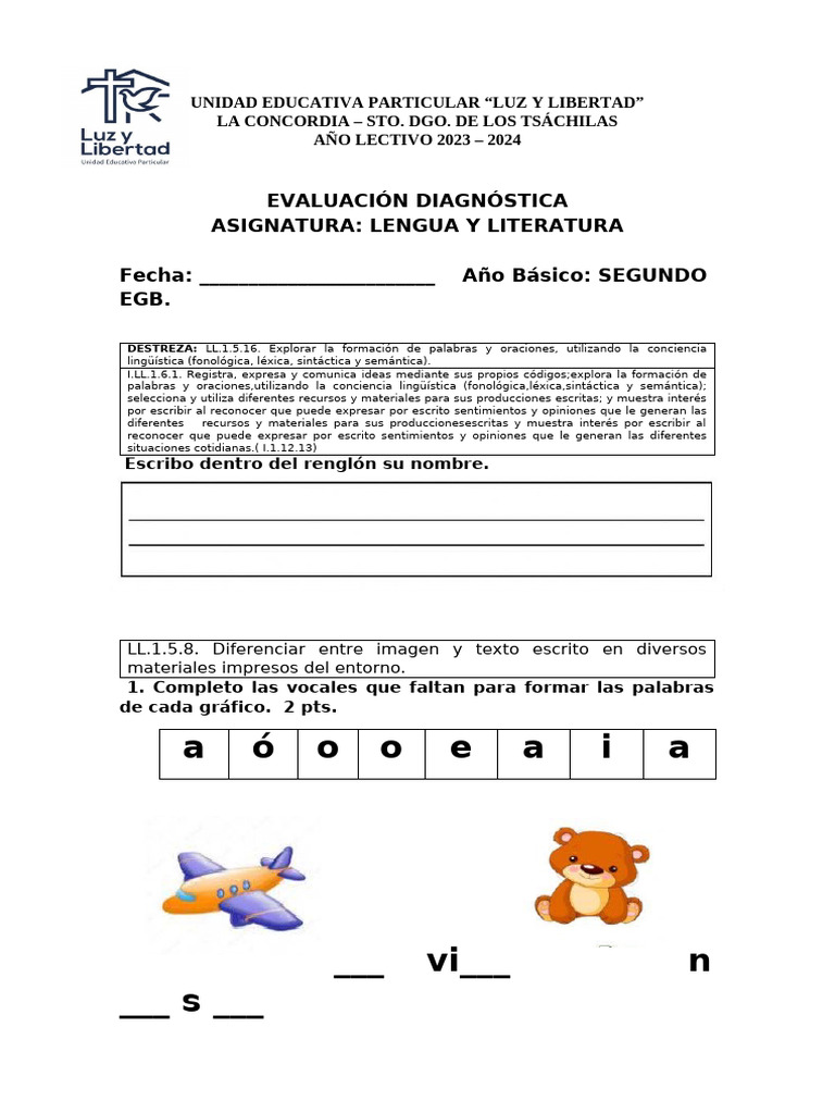 EVALUACION DIAGNOSTICA DE LENGUA SEGUNDO B | PDF | Comunicación humana ...