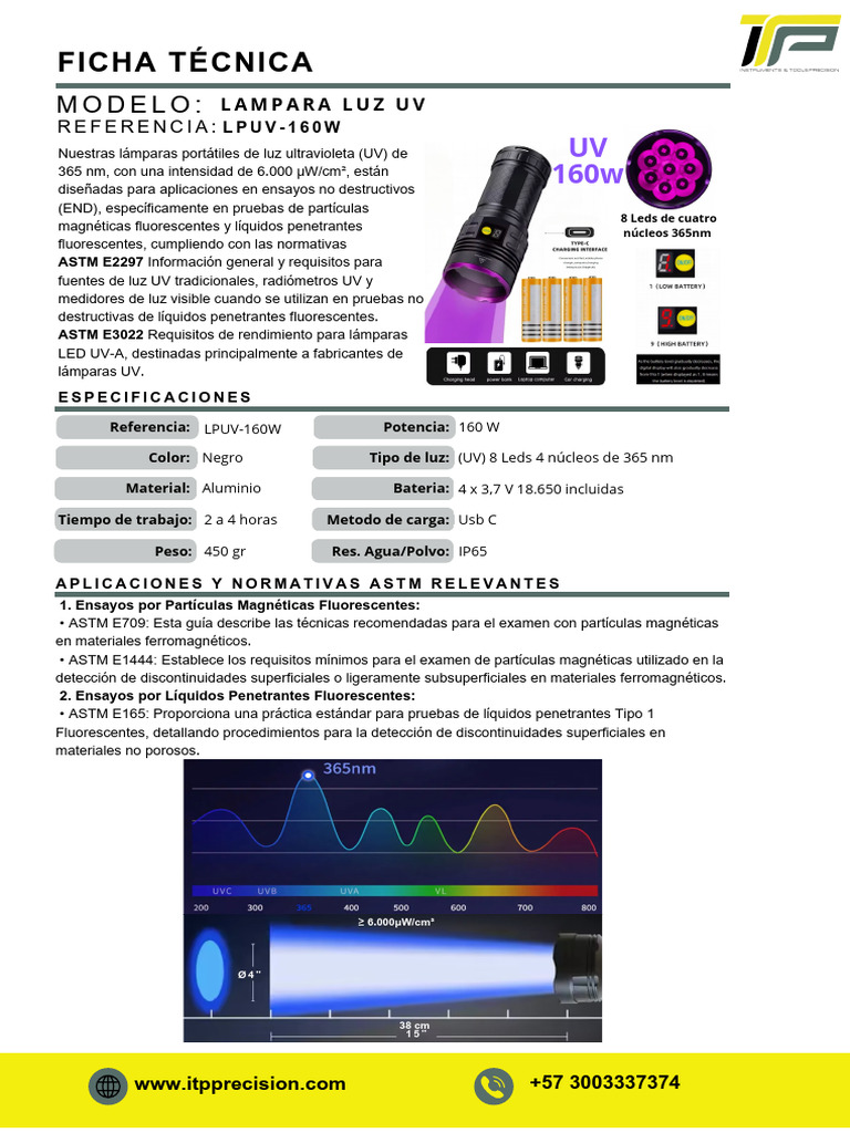 FICHA TÉCNICA Lampara Luz UV 160W | PDF | Ultravioleta | Diodo emisor de luz