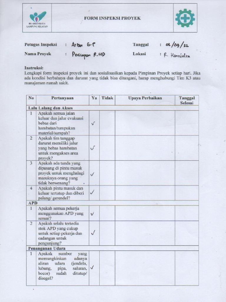 Form Inspeksi Proyek | PDF