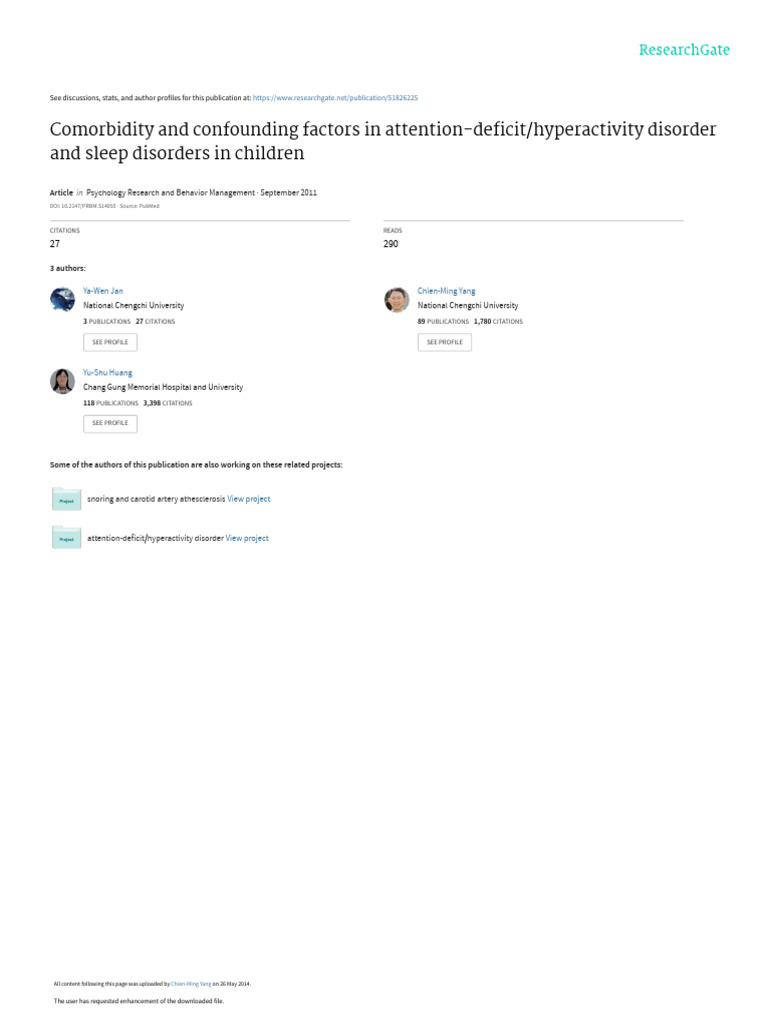 Comorbidity and Confounding Factors in Attention-Deficit - Hyperactivity Disorder and Sleep ...