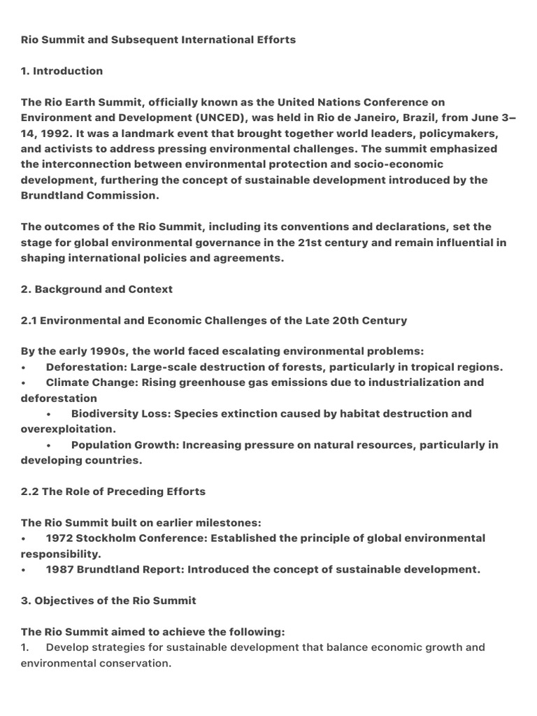 Rio Summit and Subsequent International Efforts | PDF | Sustainability ...