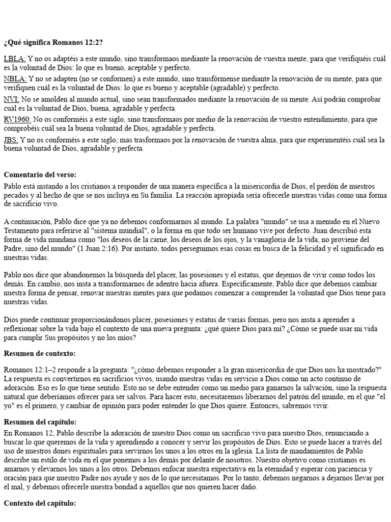 Significado de Romanos 12:2 en la fe cristiana | PDF | Epístola a los ...