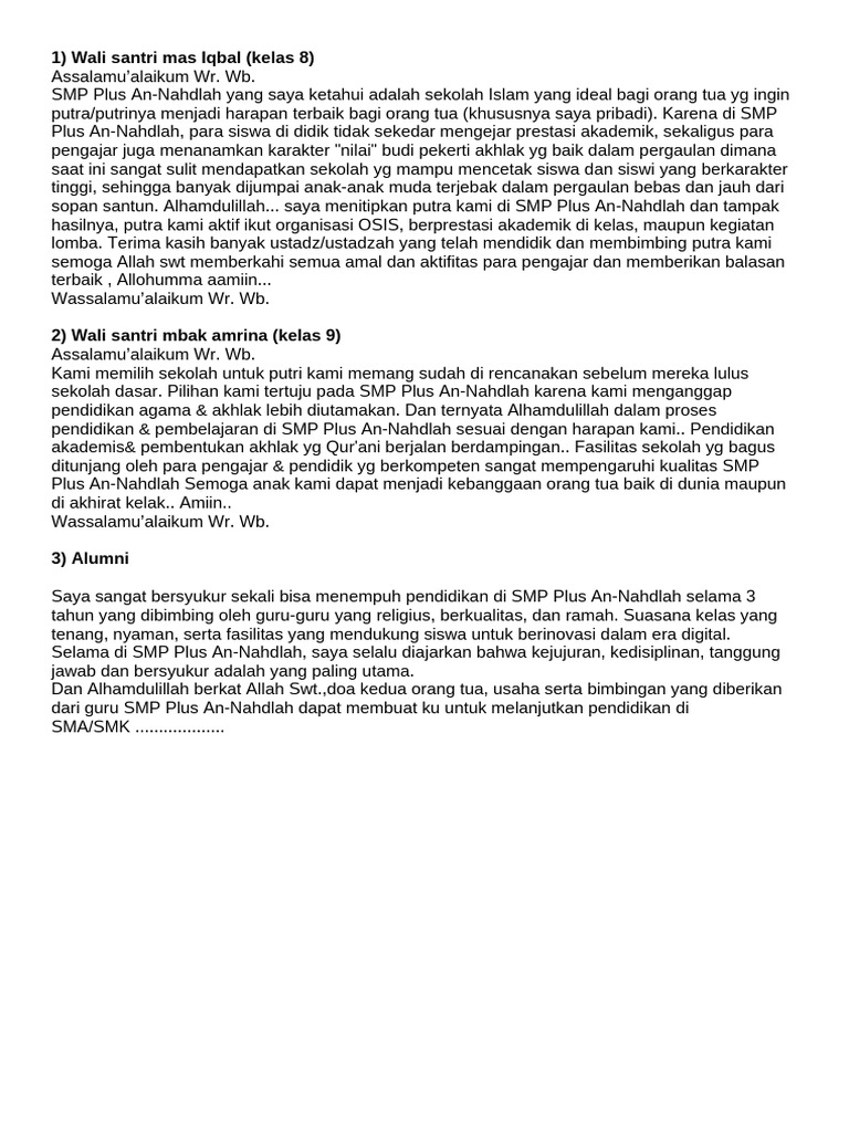Teks Testimoni Wali Santri | PDF