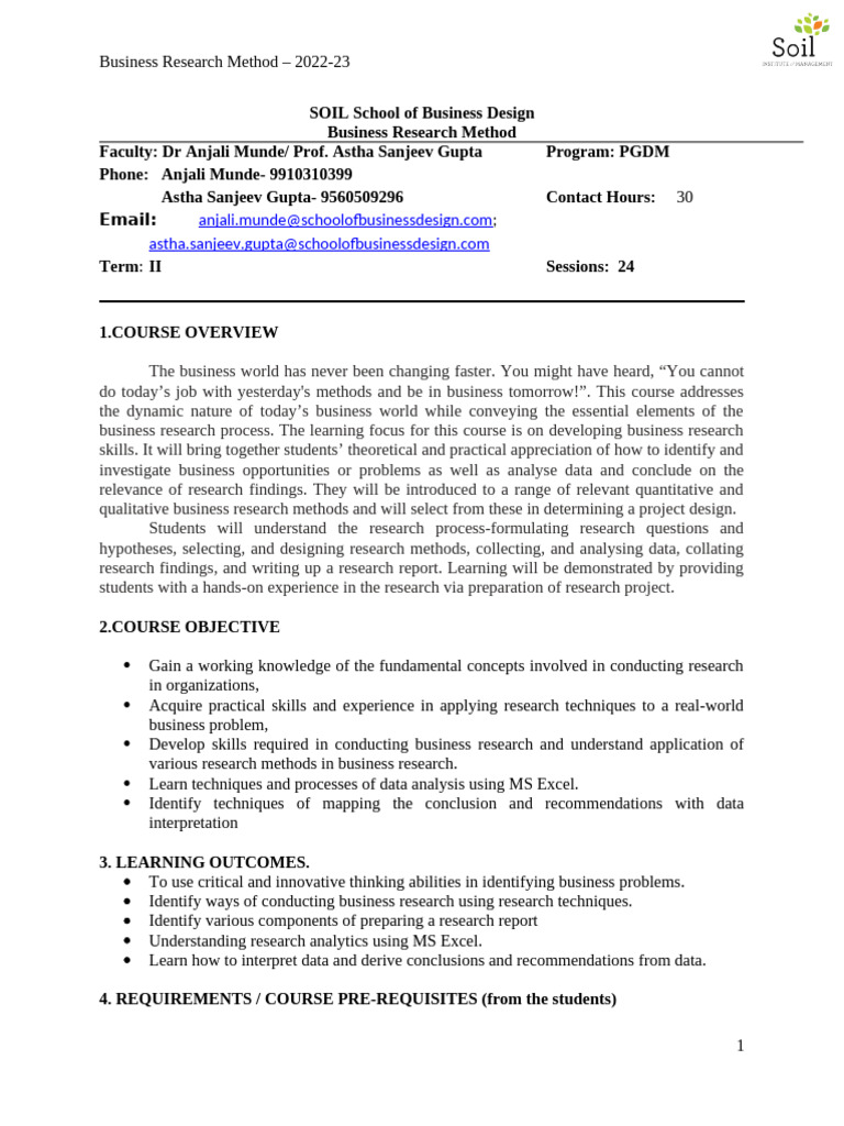 REVISED - BRM Course Outline SOBD | PDF | Methodology | Survey Methodology