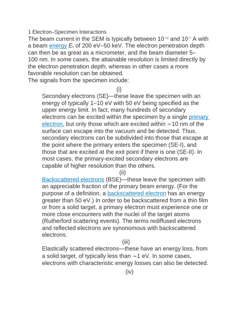 Electron-Specimen Interaction Signals | PDF | Scanning Electron ...