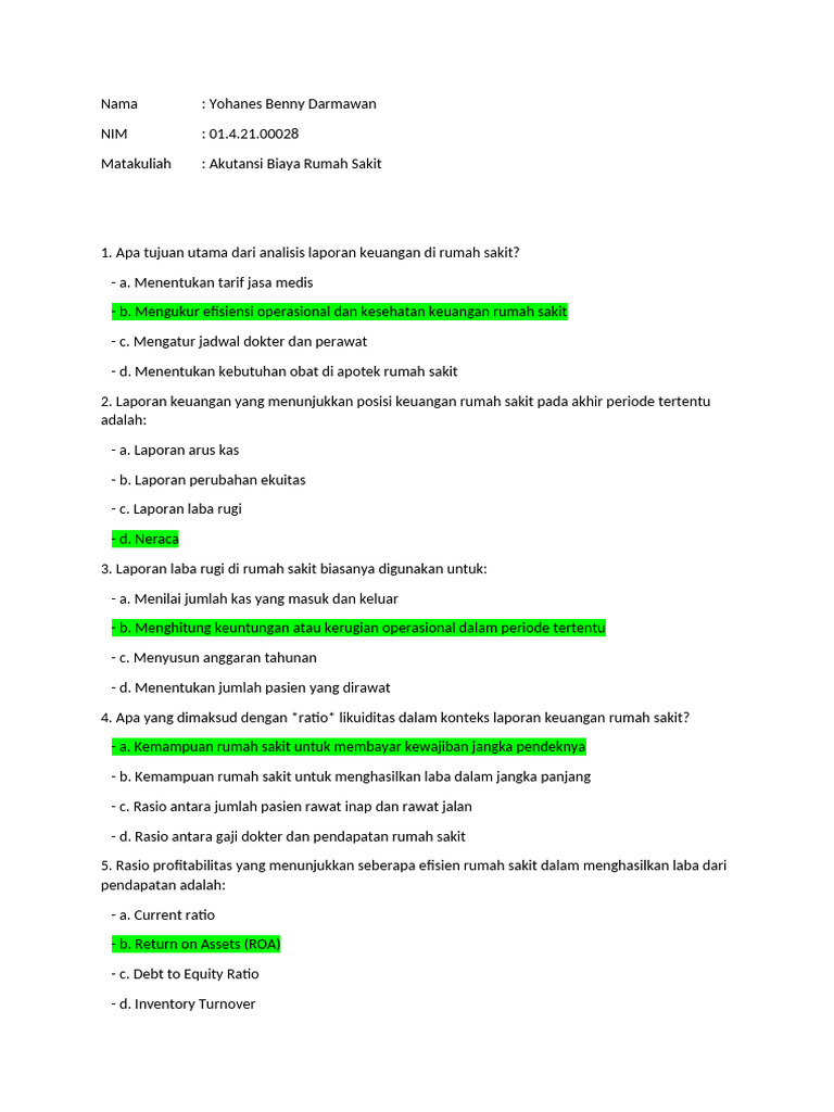 Soal Akbi Analisis Keuangan (Yohanes Benny Darmawan) | PDF