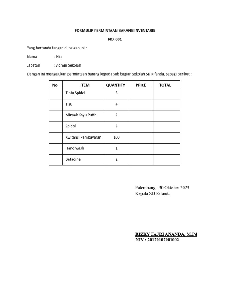 Formulir Permintaan Barang | PDF