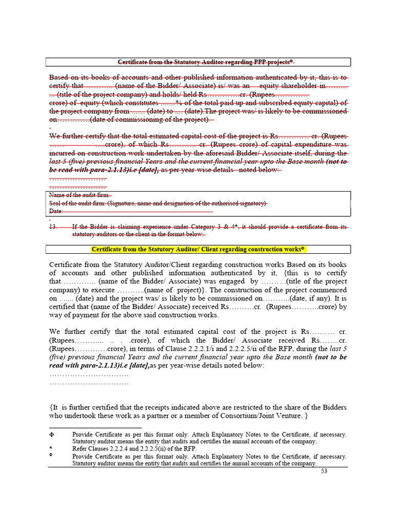 Statutory Auditor Certificate for PPP Projects | PDF | Audit | Business