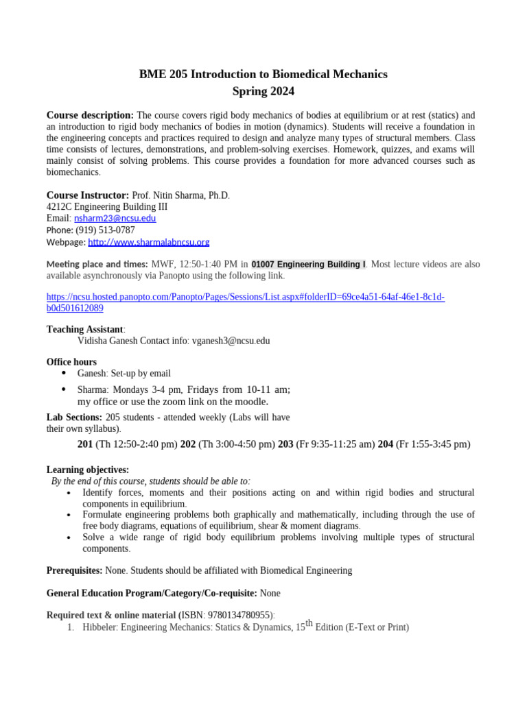 BME 205: Biomedical Mechanics Course | PDF | Sexual Harassment | Force