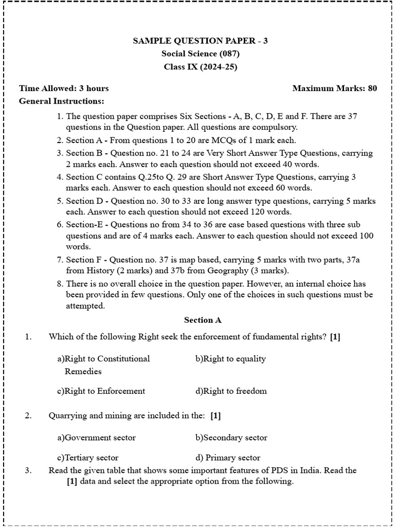Grade 9 Sample Paper | PDF