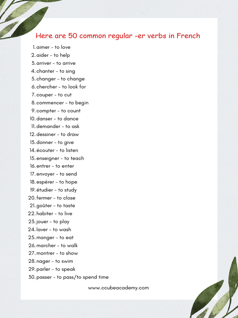 Common French -ER Verbs List | PDF