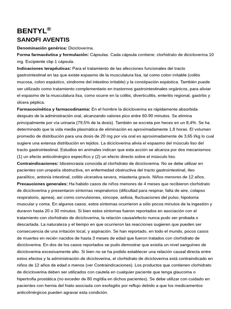 BENTYL - PR Vademecum | PDF | Medicamentos con receta | El embarazo