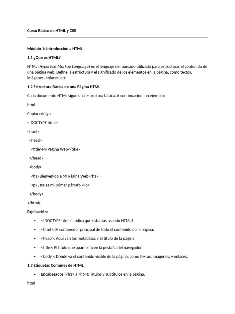 Curso Básico de HTML y CSS | PDF | HTML | Formatos de archivo de ...