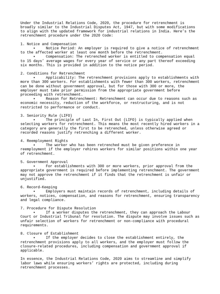 Procedure For Retrenchment | PDF | Employment | Labour Law