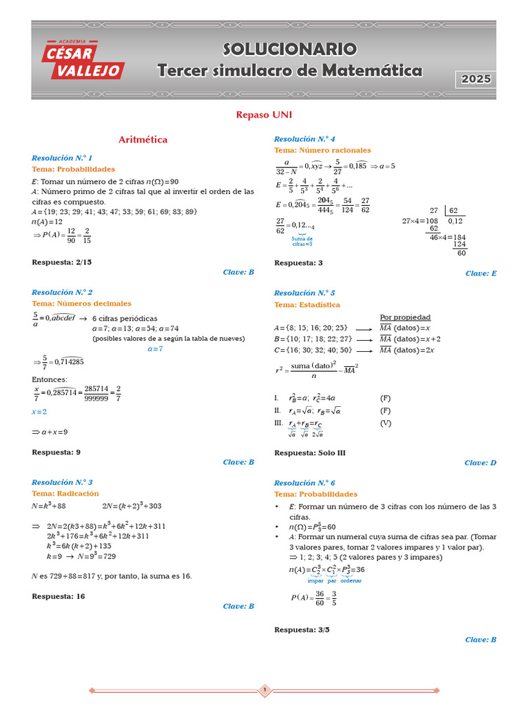 3 Sol Mat Repaso Uni 2025 | PDF | Triángulo | Matemática Elemental