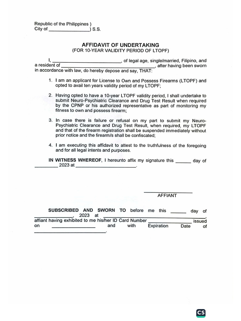 Affidavit Form For LTOPF (25) | PDF