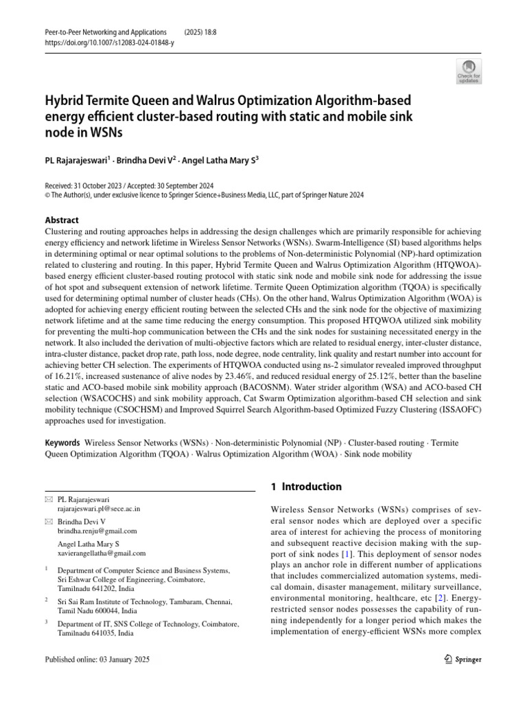 Hybrid Termite Queen and Walrus Optimization Algorithm-Based Energy Efficient Cluster-Based ...