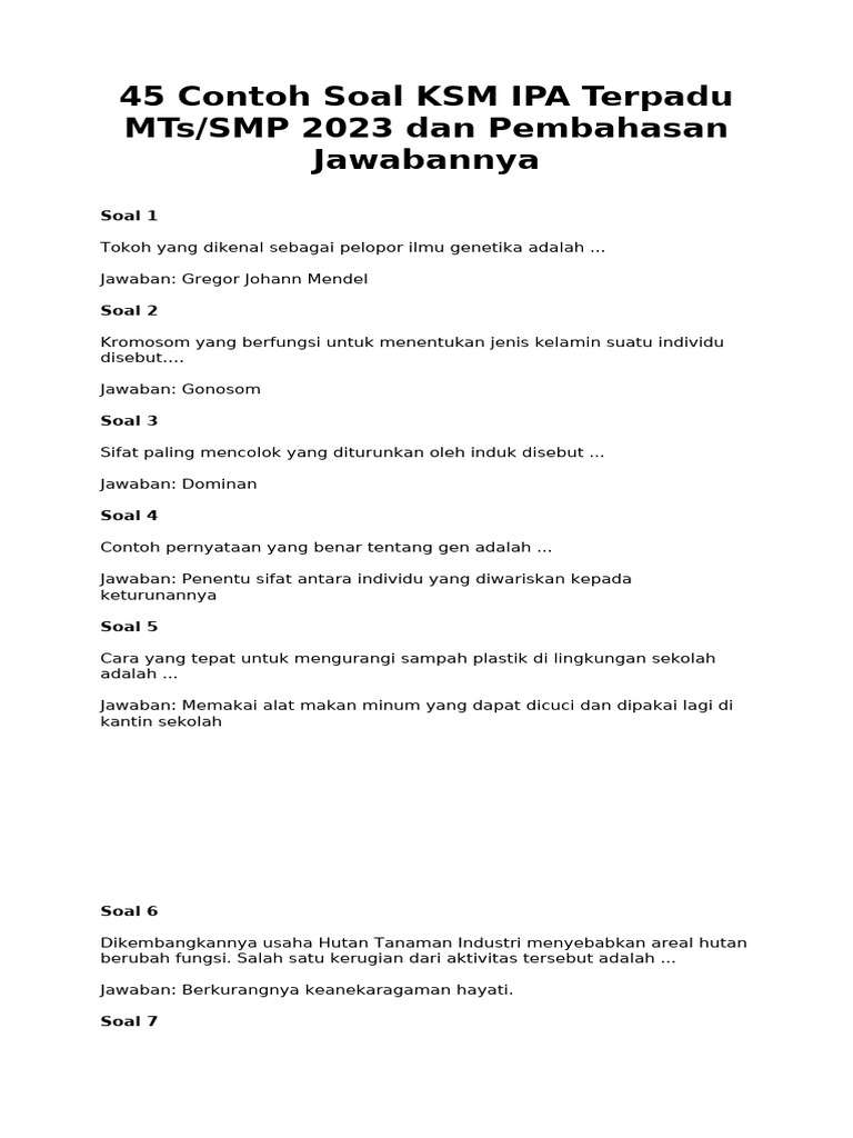Contoh Soal KSM IPA MTs 2024 | PDF