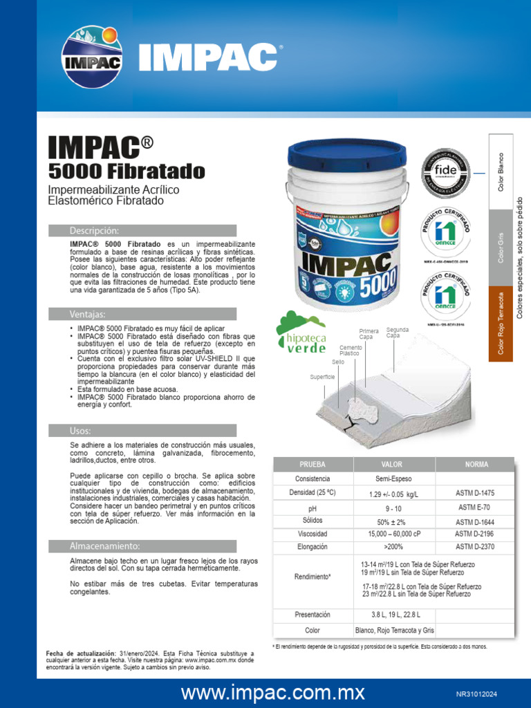 Impac 5000 Fibratado | PDF | Agua | Hormigón