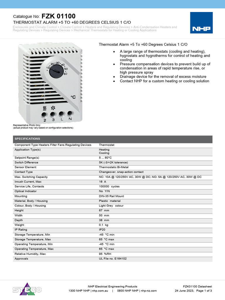Thermostat Alarm Datasheet FZK01100 | PDF | Thermostat | Air Conditioning