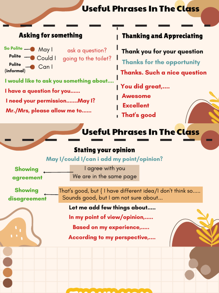 Classroom Communication Phrases | PDF