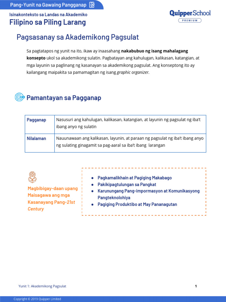 UPT - FPL 11 - 12 Q1 01PT - Pagsasanay Sa Akademikong Pagsulat | PDF