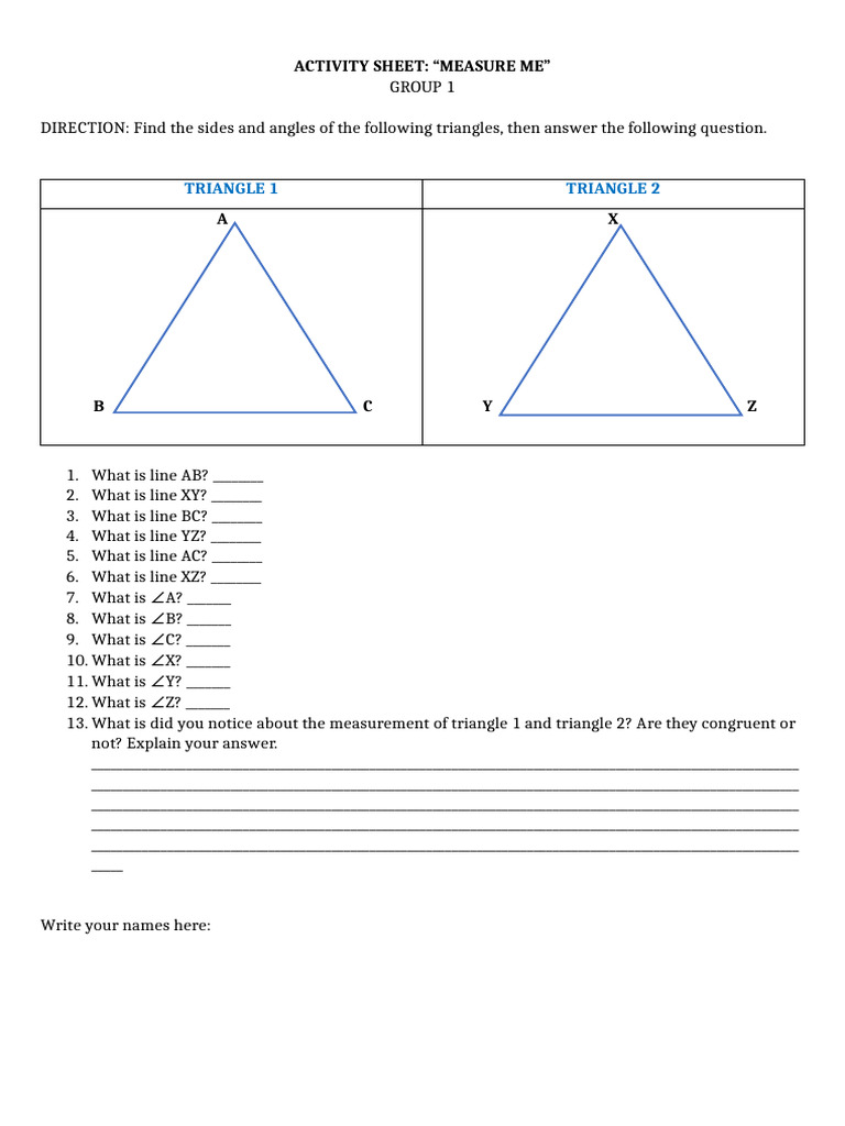 ACTIVITY SHEET-MEASURING TRIANGLES | PDF | Triangle | Geometric Shapes