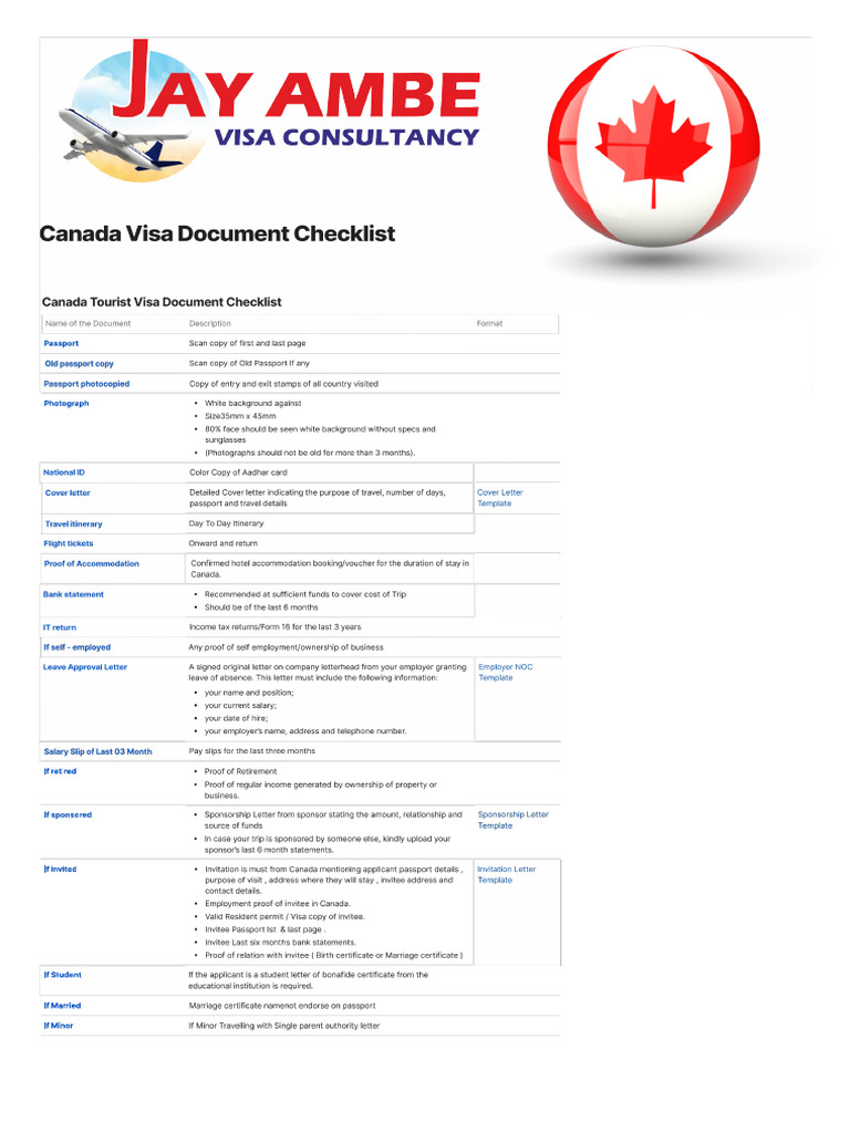 Canada Document Checklist PDF | PDF