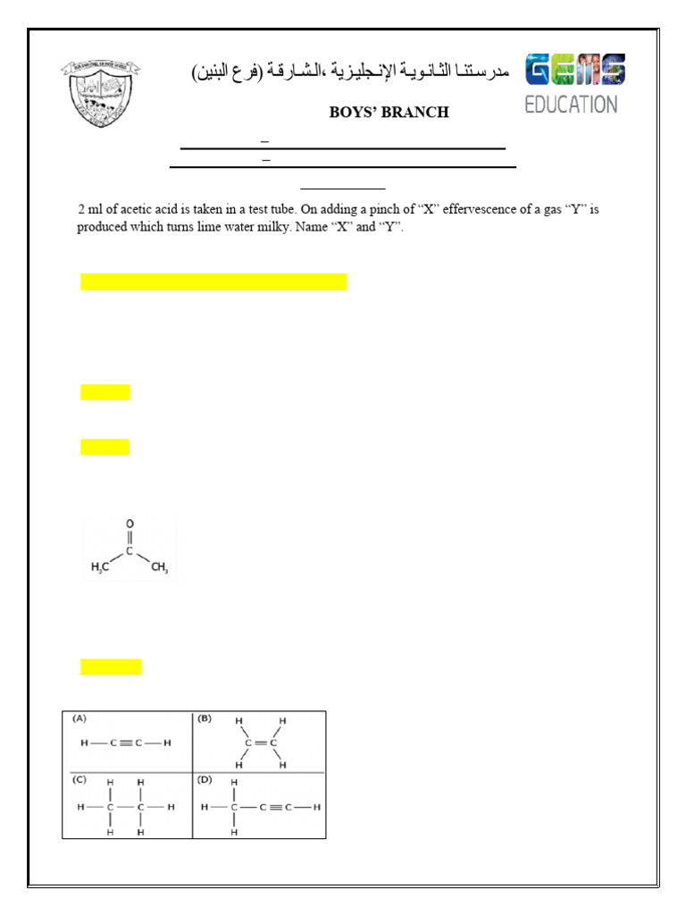 Grade 10 Chemistry: Carbon Compounds Quiz | PDF | Detergent | Ethanol