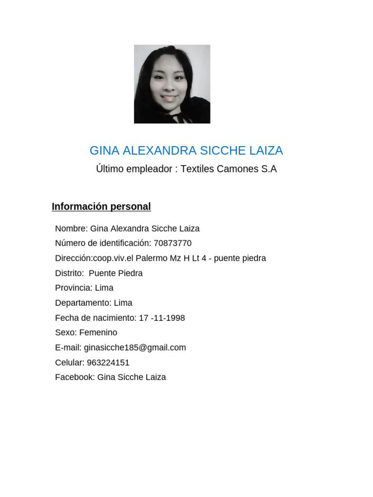 Perfil Profesional de Gina Sicche Laiza | PDF