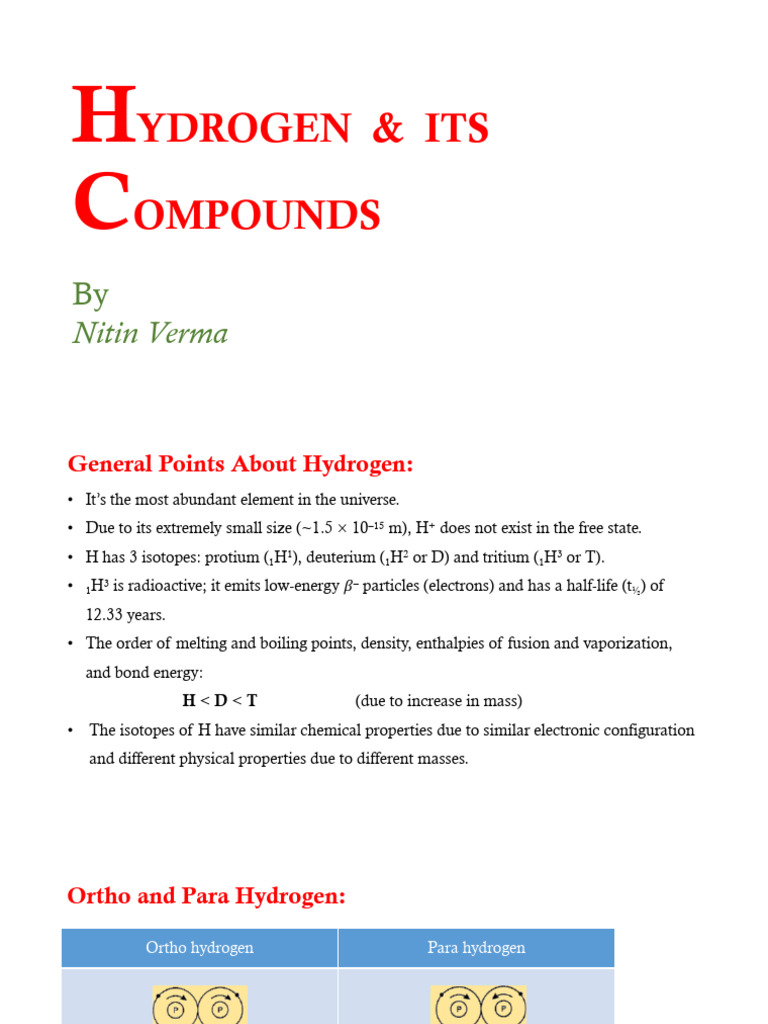Hydrogen - Brief Notes | PDF | Hydrogen Peroxide | Ion Exchange
