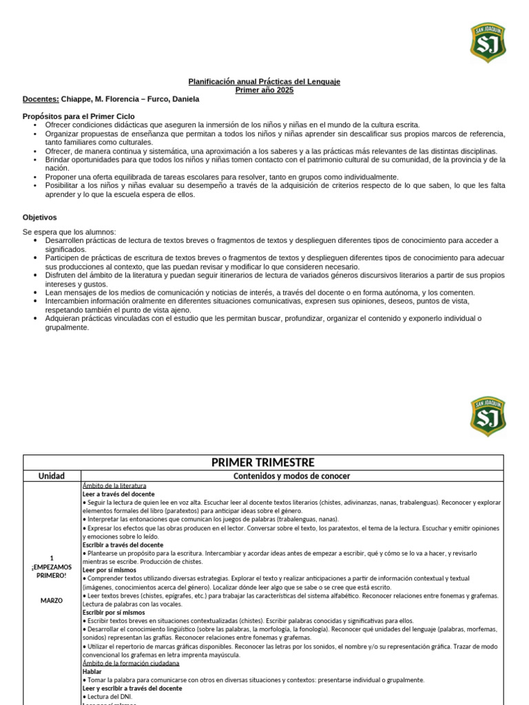 Planificación Anual Lenguaje 2025 | PDF | Escritura | Palabra