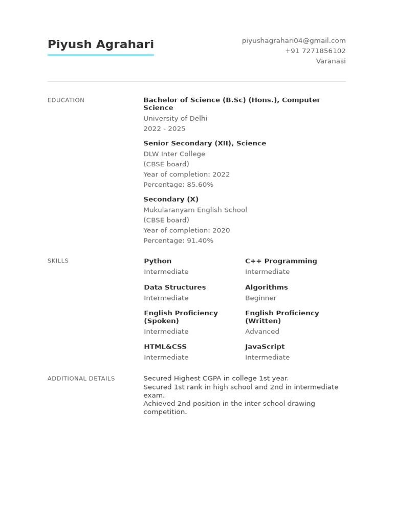 PiyushAgrahari InternshalaResume | PDF