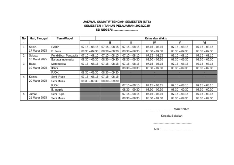 JADWAL STS LINGKUP MATERI | PDF